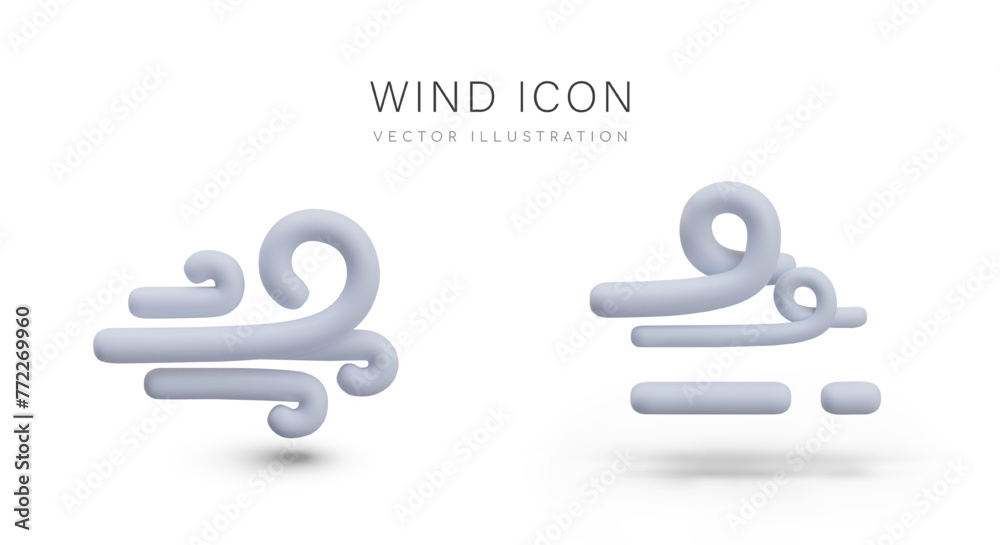 Set of different wind icons in 3D style. Vector signs for indicating ...