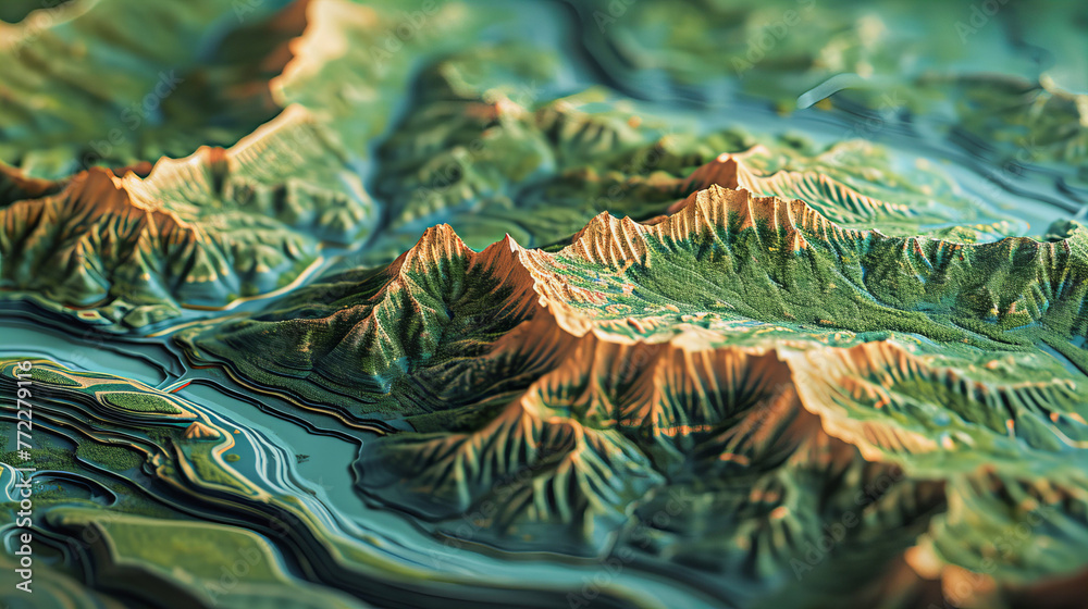 Maquetes de mapas em terreno montanhoso, em estilo relevo 3D ...