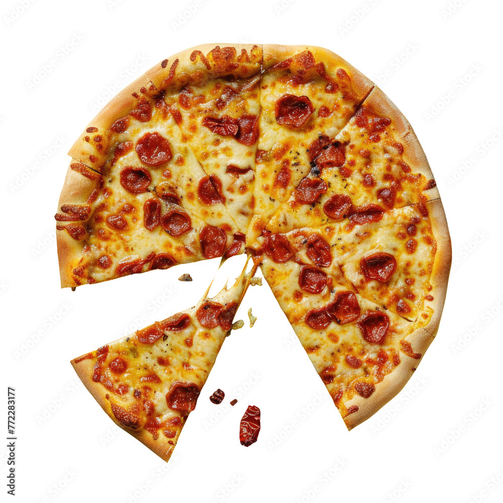 Pepperoni pizza missing a slice, delicious fast food cuisine on a ...