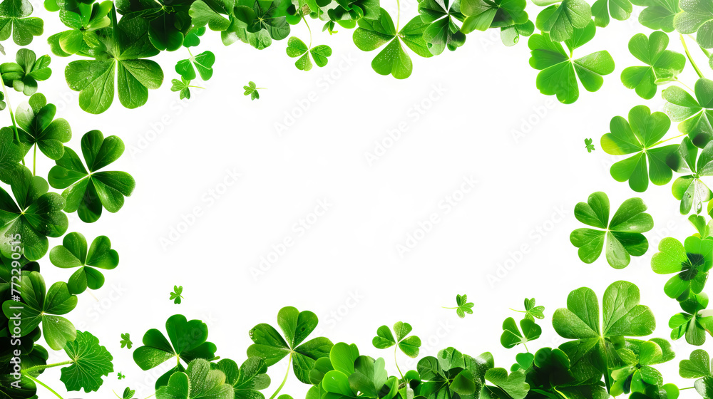 Green clover border and frame on white background with copy space ...