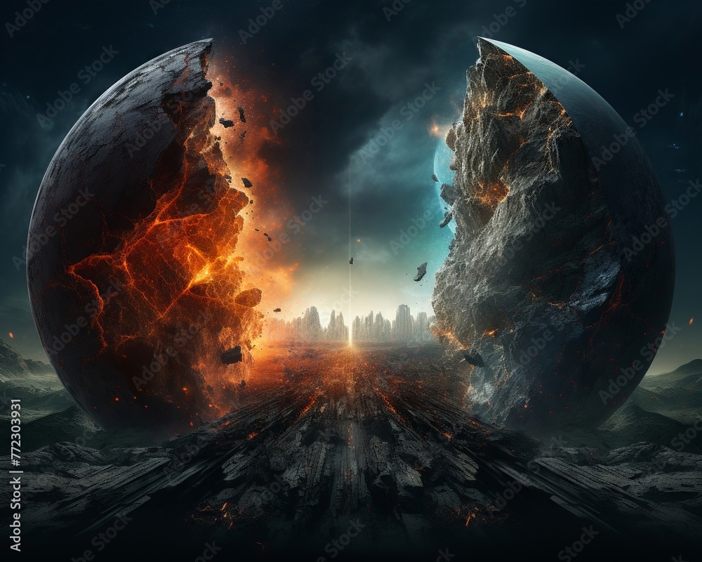 Incorporate a space-themed background with a central image of a planet ...