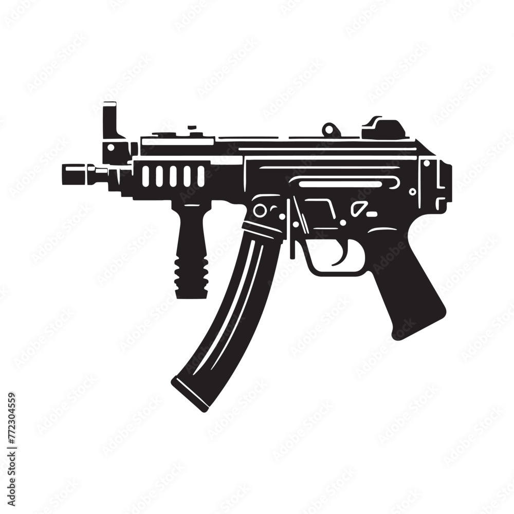 Precision Firearms Visualization: Detailed Submachine Gun Silhouette ...
