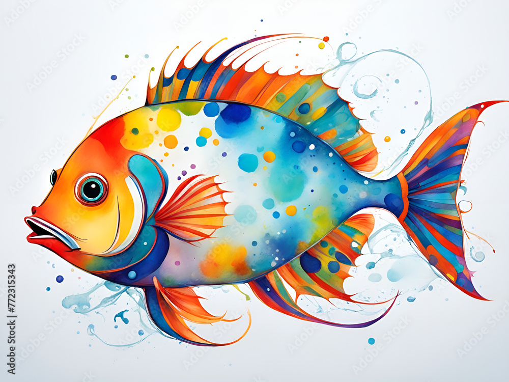 Colorful devil fish swimming in a colorful background, illustrated by ...