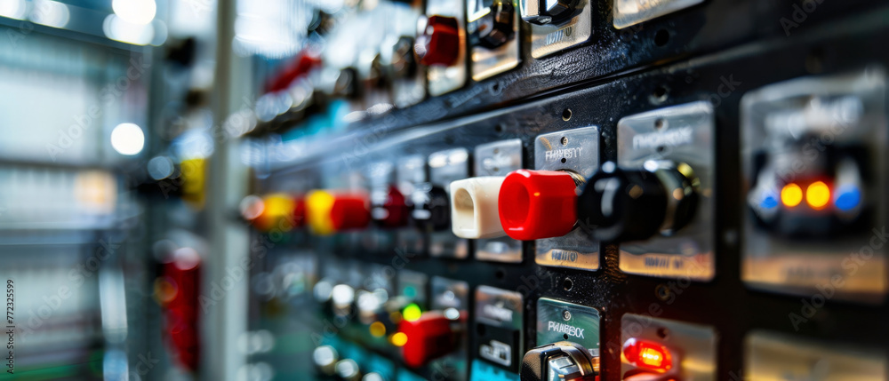 Safety lockout/tagout equipment on a control panel, securing machinery ...