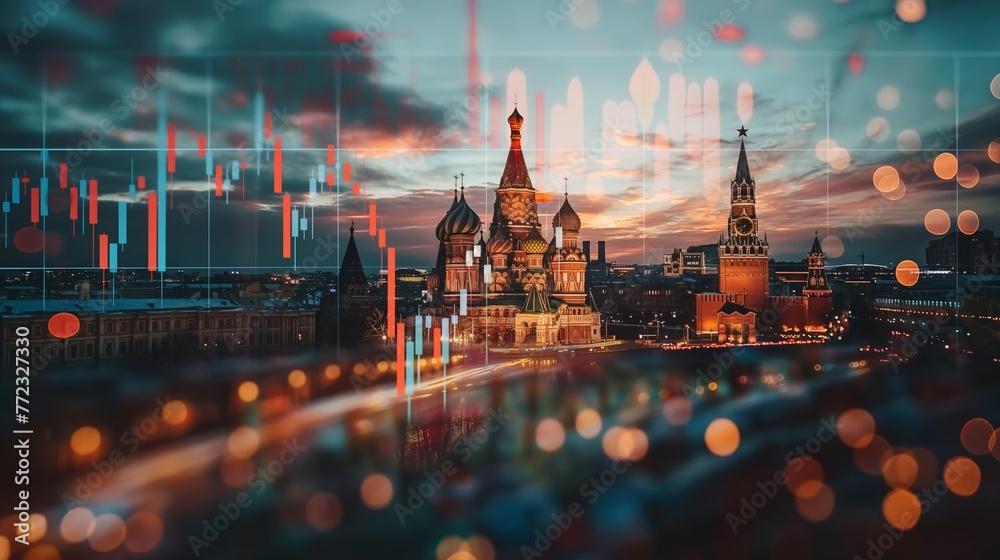 Moscow Russia Kremlin red square skyline with stock exchange trading ...
