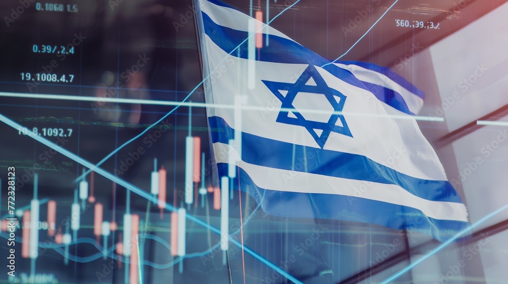 Israel business skyline with stock exchange trading chart double ...