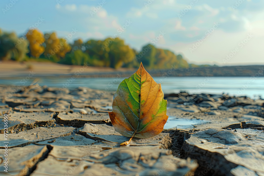 Climate change and Global warming concept. Burning leaf at land of ...