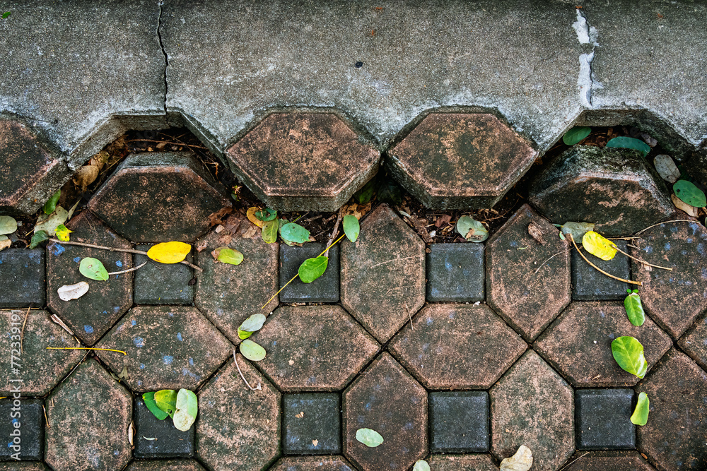 Pavement surface is damaged and dangerous. Broken brick blocks can pose ...
