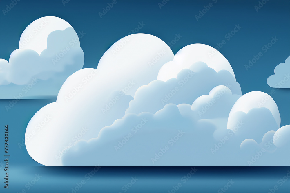 Realistic white cloud background design, empty blue sky illustration ...