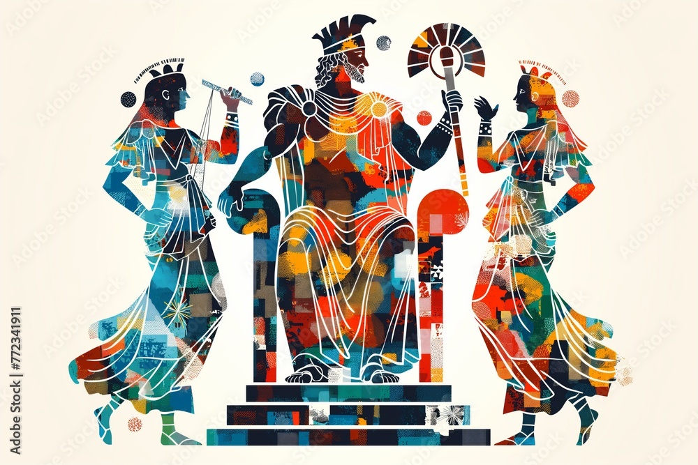 Ancient Greek gods at the Olympus, flat cartoon illustration Stock ...