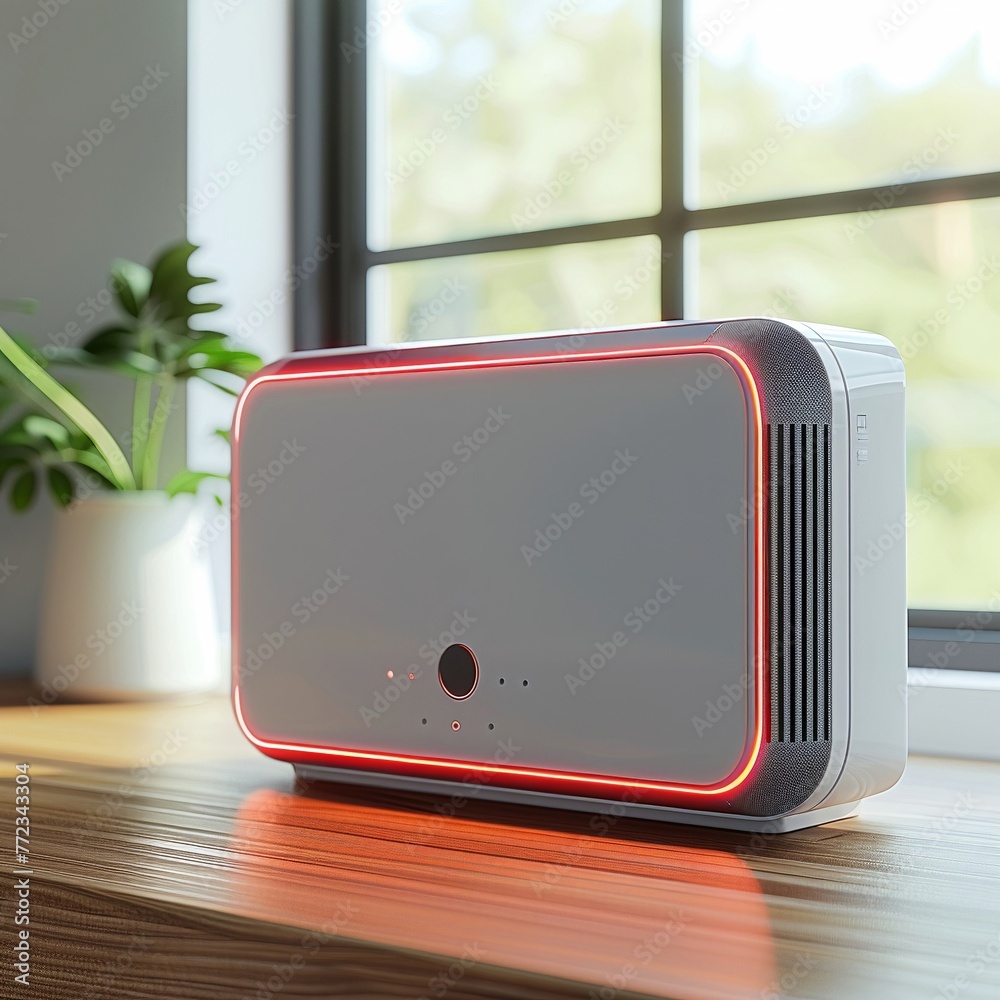 Smart IoT controlled air purifier, sleek design, room temperature ...