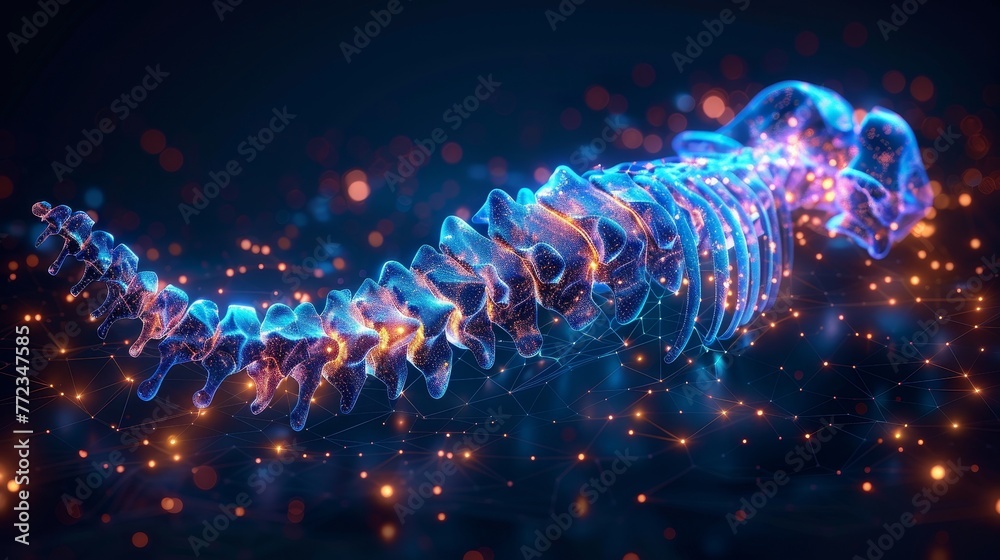 Low poly wireframe layout template with spine parts and vertebrae ...