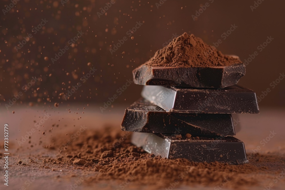 Decadent Dark Chocolate Bars with Cocoa Powder Dusting Illustration ...