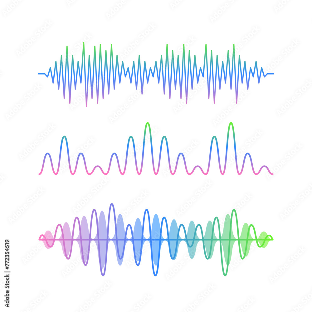 Sound Wave Symbols Represent Music, Audio, And Waveform In Various ...