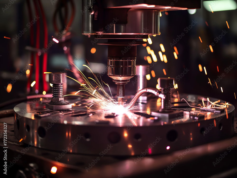 Lasor cutting machine excecuting for cut the metal plate and arc or ...