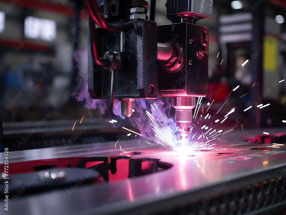 Lasor cutting machine excecuting for cut the metal plate and arc or ...