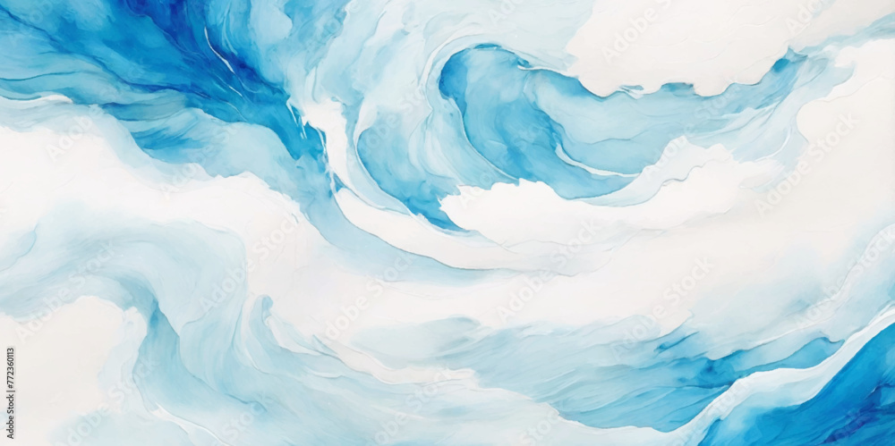 Vector watercolor ocean wave line blue and white background. Ocean sea ...