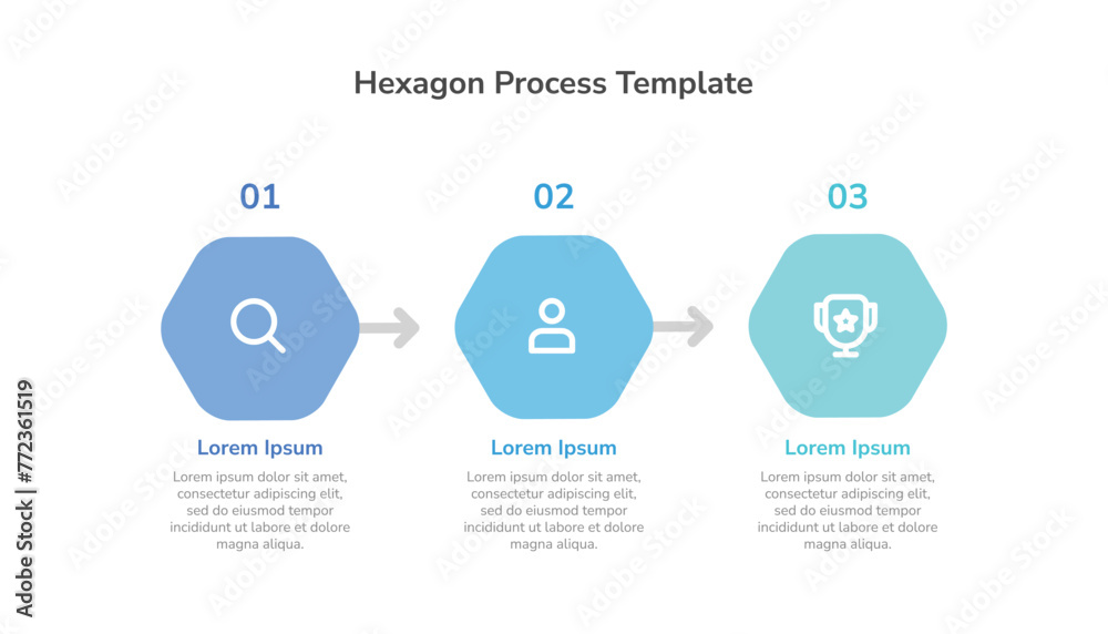 Hexagon process infographic template design with 3 steps and icons ...