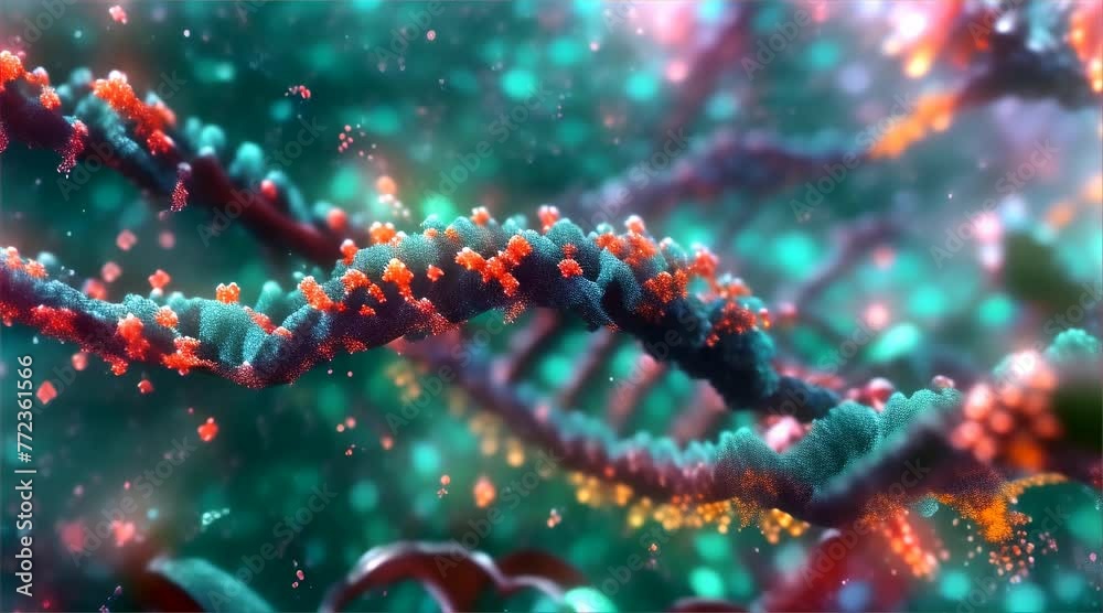 Illustration of a DNA double helix with apparent mutations, highlighted ...