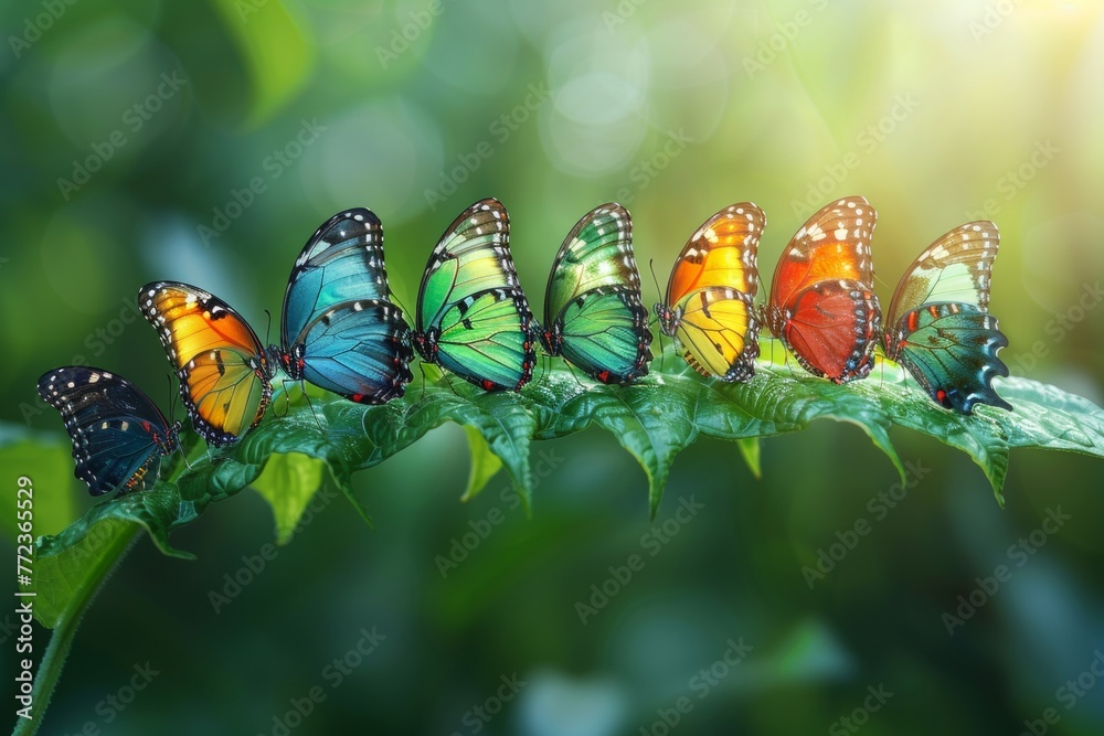 It shows the life cycle of a butterfly from caterpillar to butterfly in ...