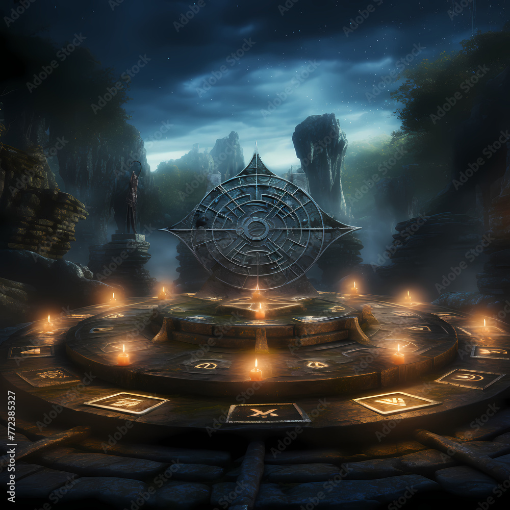 Ancient runes and symbols glowing in a mystical setting Stock ...