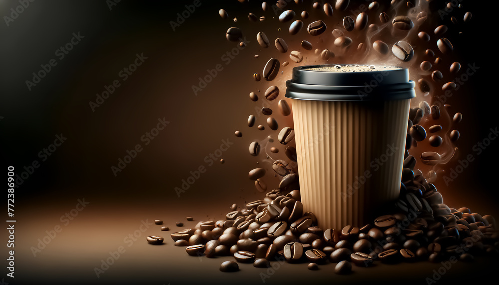 Coffee cup advertisement with black lid on right side, Coffee cup with ...