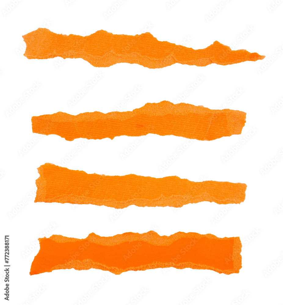 Orange Torn paper strips, ripped orange paper sheets, realistic paper ...