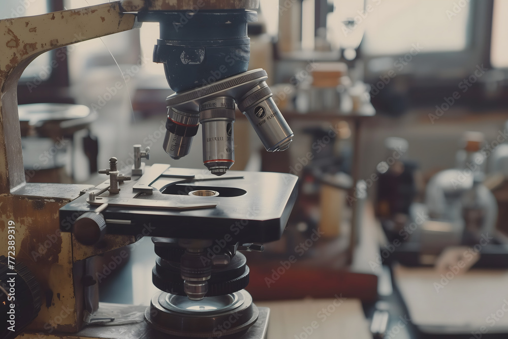 Vintage Microscope in Laboratory: Classic Scientific Research Equipment ...