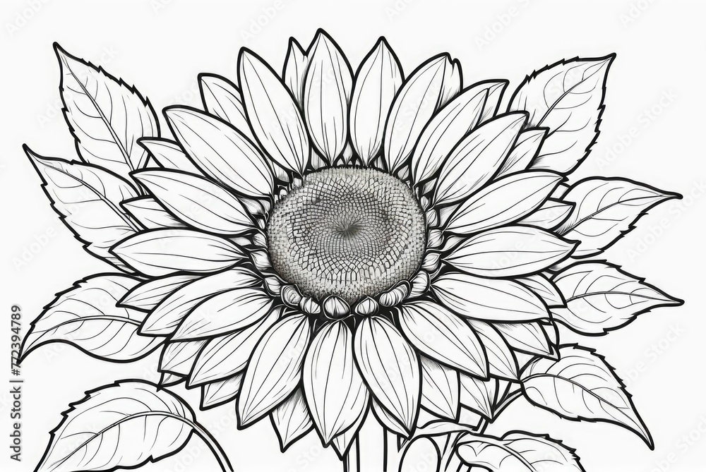 Sunflower flower isolated coloring page line art for kids Stock ...