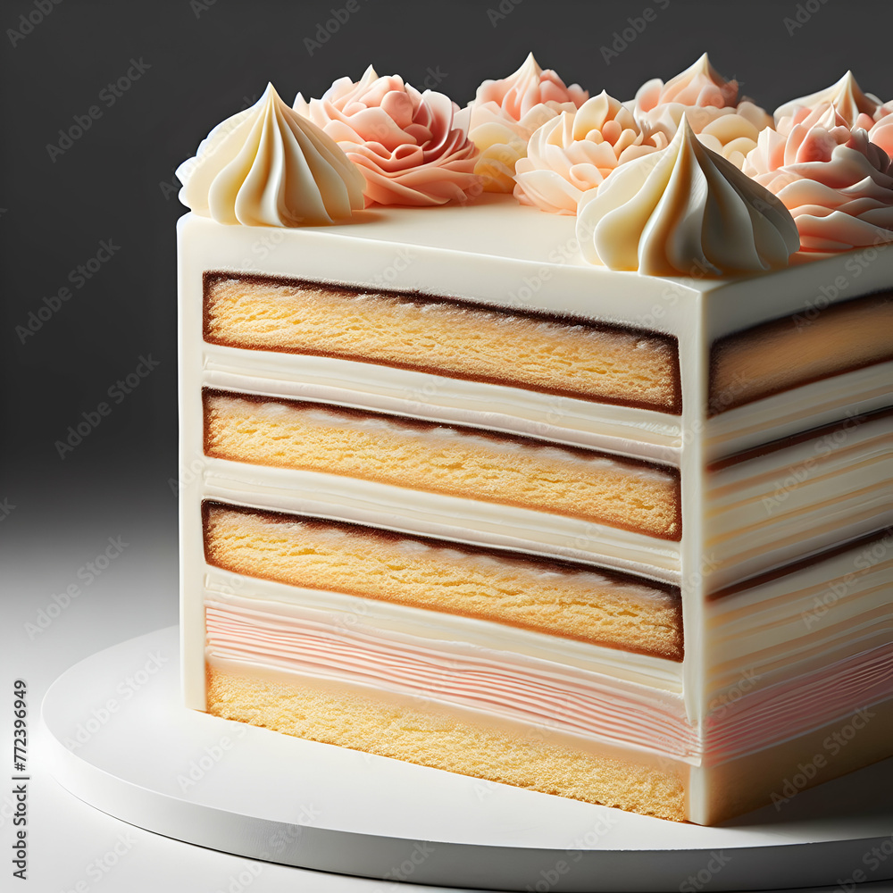 Photo real for Detailing the layers of creamy frosting on a slice of ...