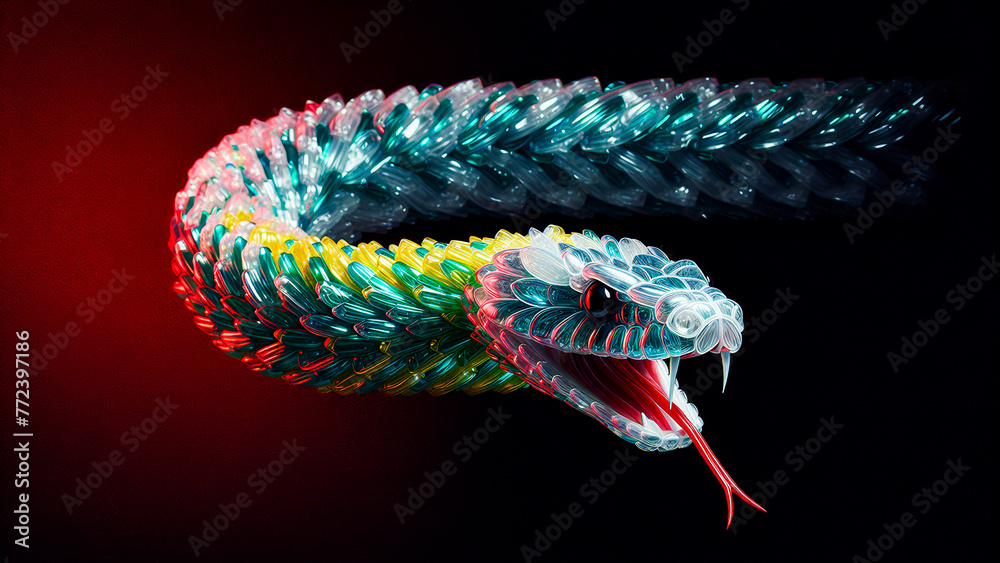 Snake made of recycled plastic. Concept of urgency of plastic waste ...