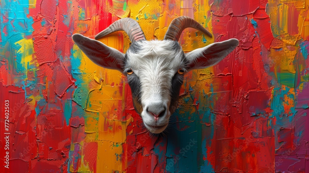A high-resolution image showing the detailed face of a goat against a ...
