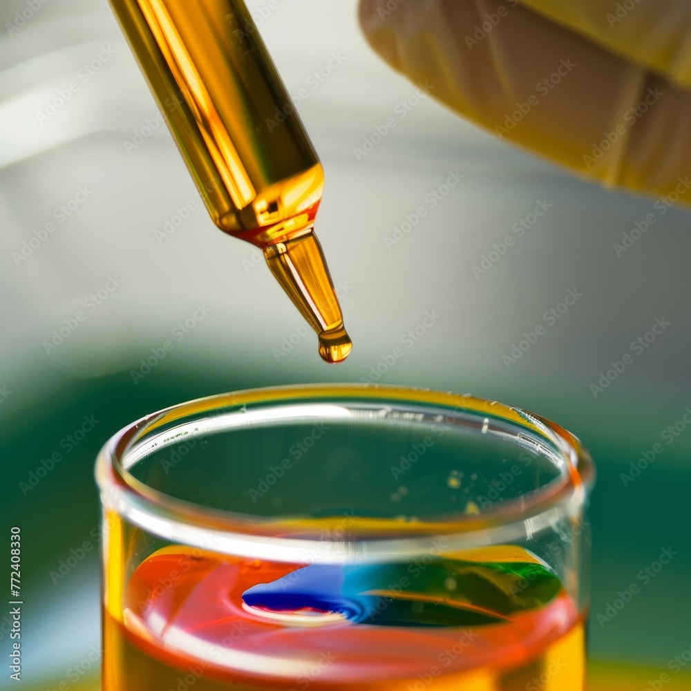 pH indicator changing colors amidst a titration experiment, a visual ...