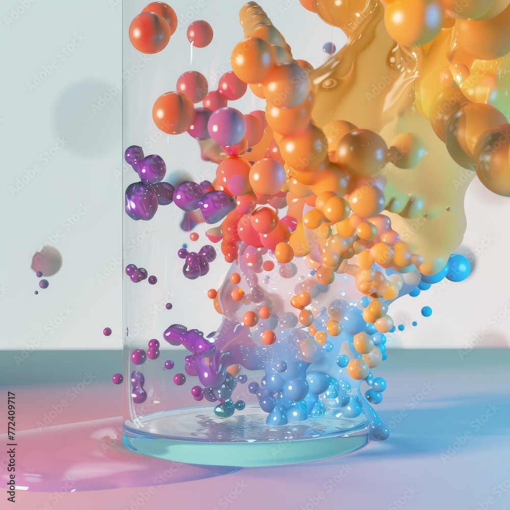 Illustration of a polymerization process with a dramatic color ...