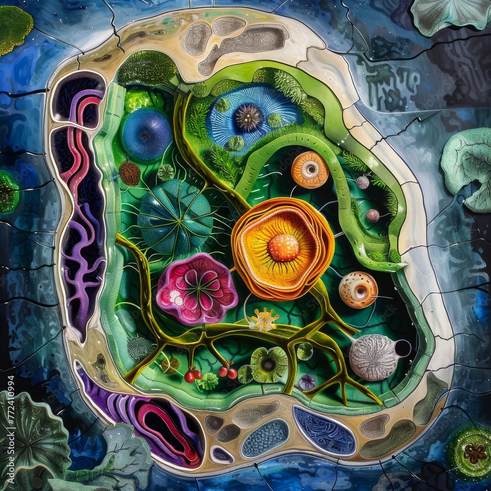 Detailed artwork of a plant cell, emphasizing the cell wall and ...