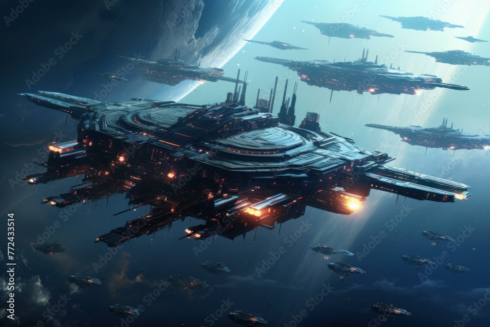 Gargantuan Space fleet. Planet outer area. Generate Ai Stock ...