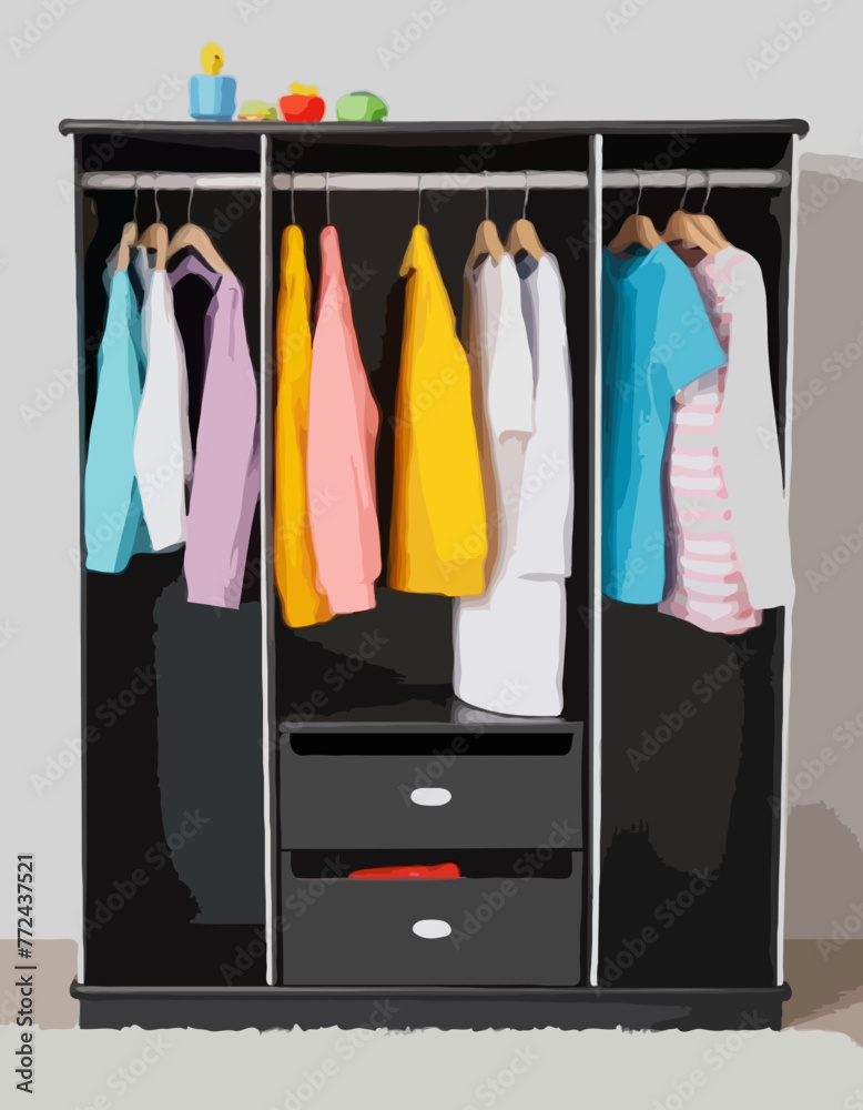 Black and white cartoon wardrobe for kids This is a vector illustration ...