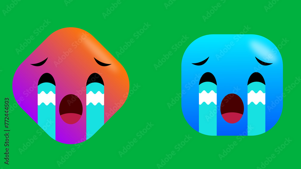 two crying face expression illustration isolated on green background ...