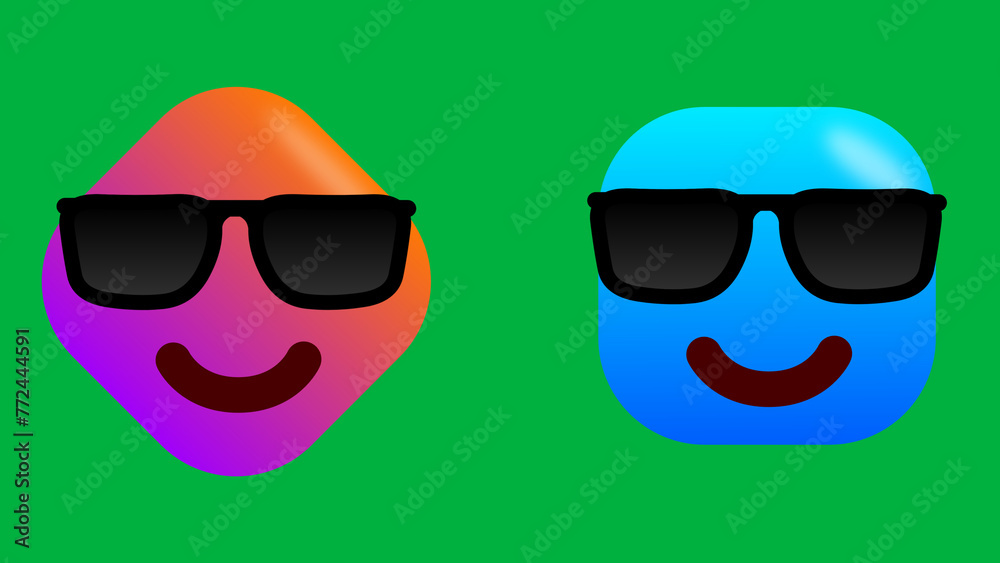 two cool expression emoji isolated on green background. sunglasses ...