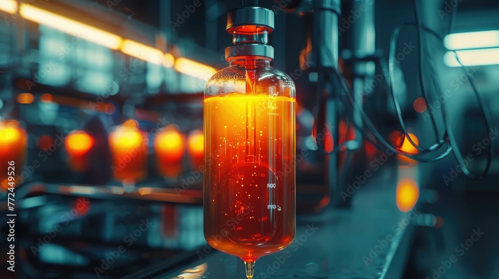 Cinematic image of a plasma donation process, highlighting the glowing ...