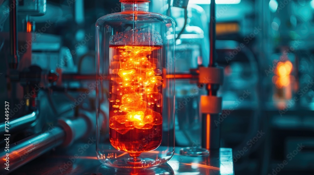 Cinematic image of a plasma donation process, highlighting the glowing ...