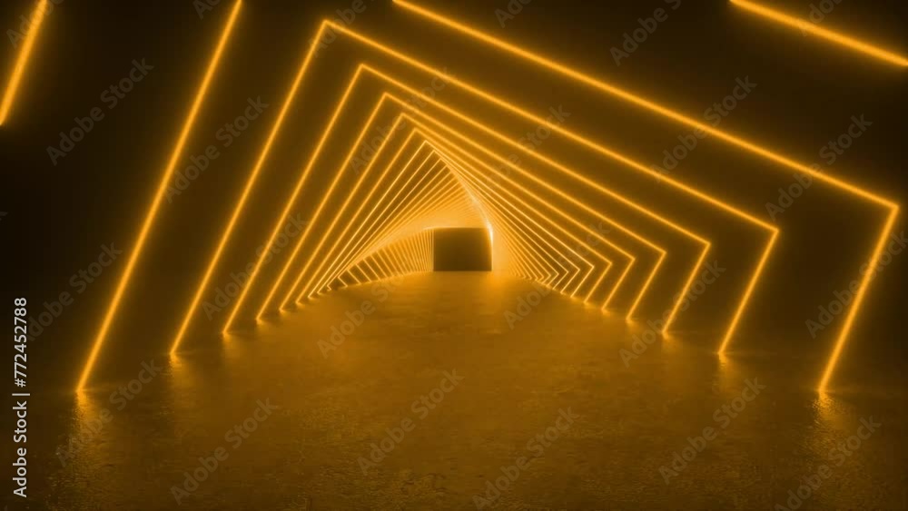 Explore a futuristic tunnel featuring neon tube lights glowing in the ...