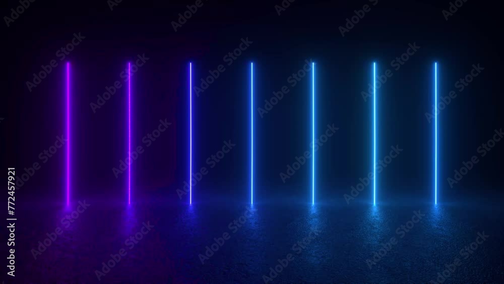 4K group of neon sticks glowing on a concrete floor, futuristic and sci ...