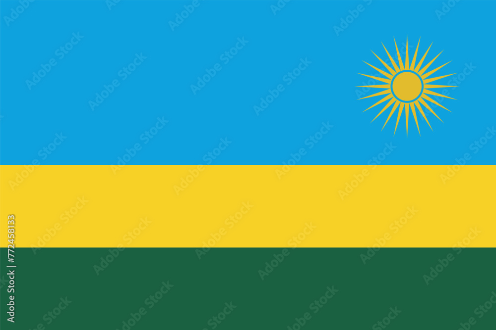 Flag of Rwanda. Rwandan tricolor, flag with abstract sun. State symbol ...