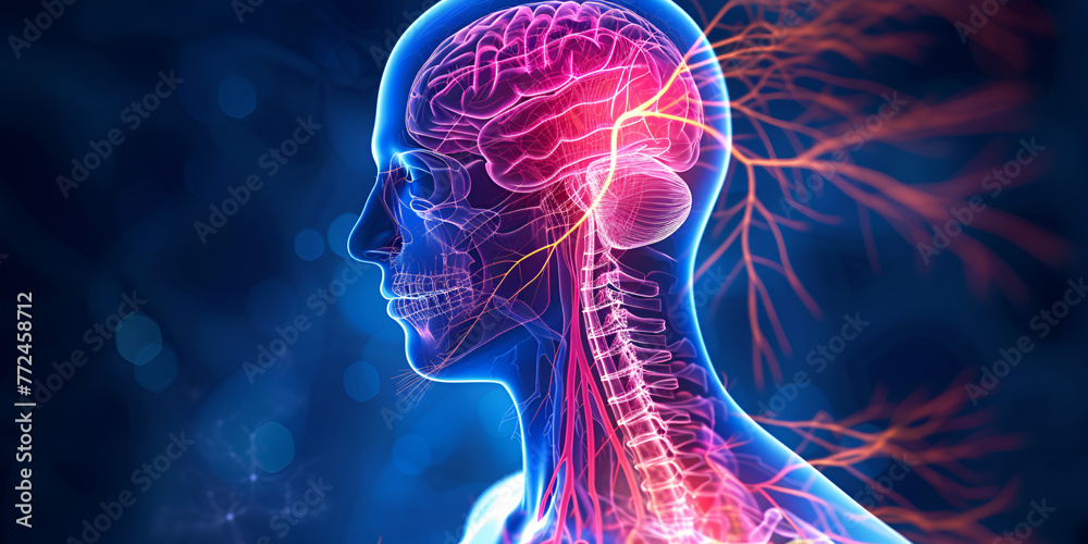 facial nerves, peripheral nervous system, human brain anatomy Stock ...