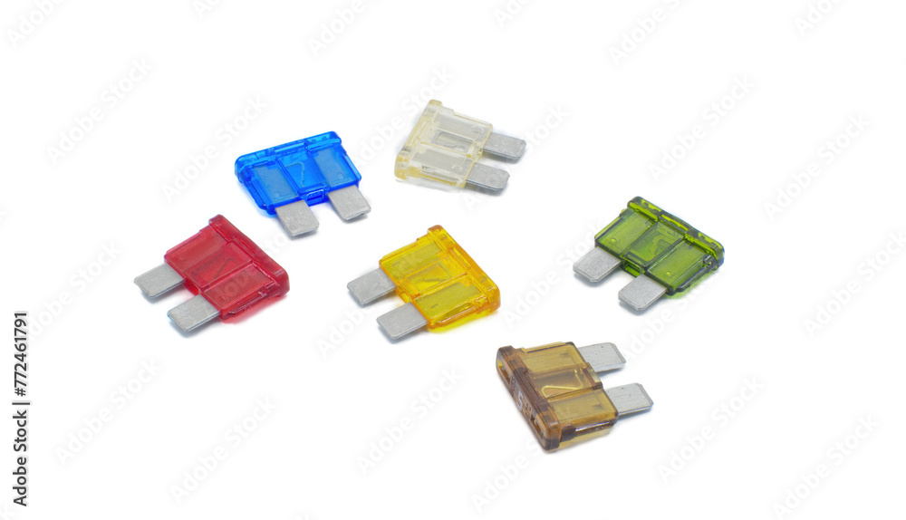 Assortment of different amp color code electrical automotive fuses ...