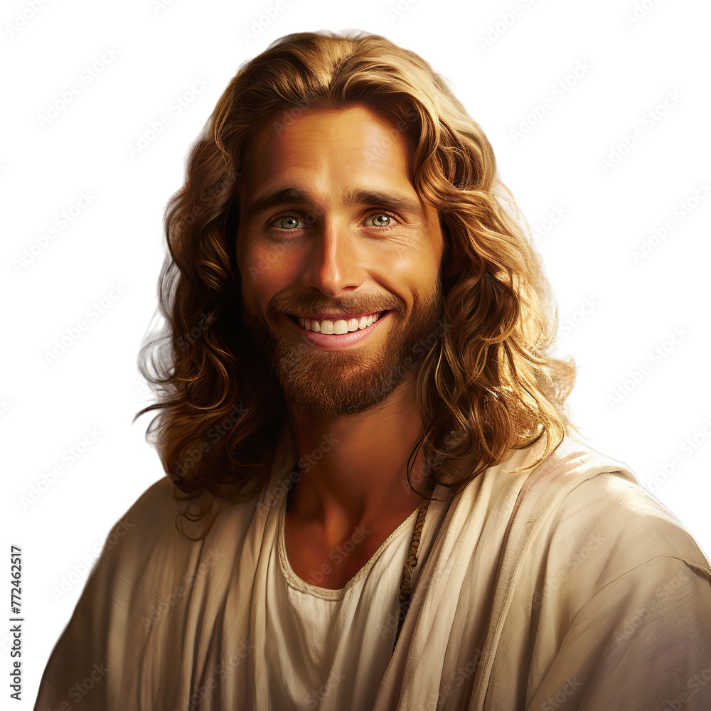 jesus christ with happy and complacent look, Isolated on transparent ...