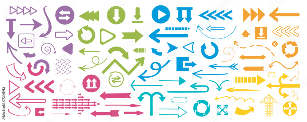 Arrows and pointers mega set in flat graphic design. Collection ...