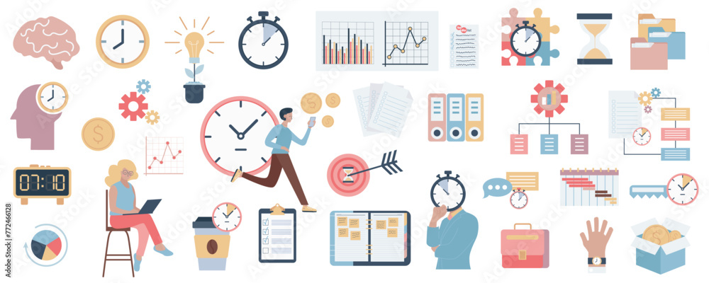 Time management mega set in flat graphic design. Collection elements of ...