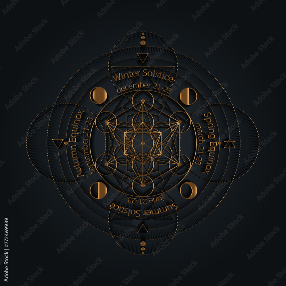 solstice and equinox circle stylized as linear geometrical design with ...